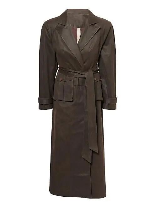 OUDE WAAG Tie-waist Coated-cotton Coat - Coffee