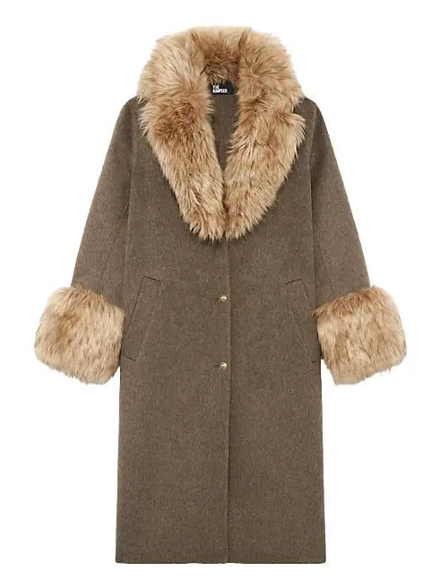 The Kooples Single-breasted Faux-fur Wool Coat - Hazelnut