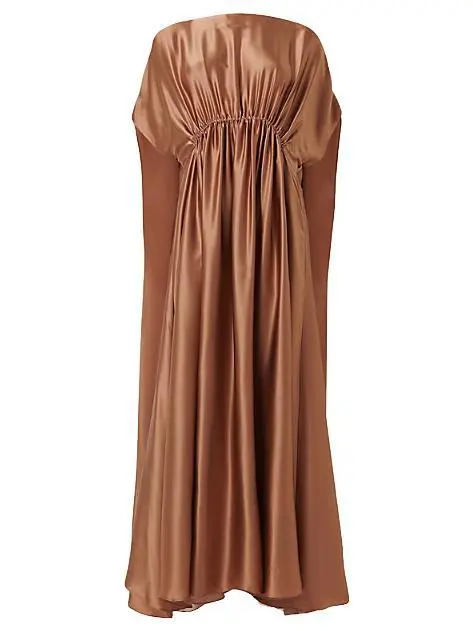 LEEM Cape-effect Silk-satin Midi Dress - Brown