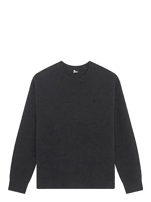 The Kooples Brand-embroidered Wool-blend Jumper - Dark Grey Melange