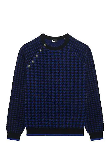 The Kooples Houndstooth Wool-blend Jumper - Black Navy