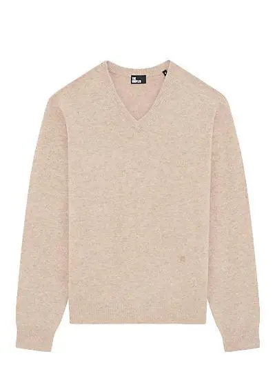 The Kooples V-neck Cashmere-blend Jumper - Beige Melange