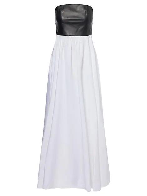 Gabriela Hearst Lehti Corset Linen Midi Dress - Black White