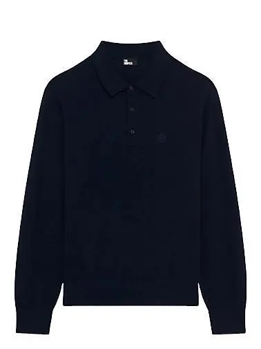 The Kooples Polo-collar Brand-embroidered Wool Jumper - Navy