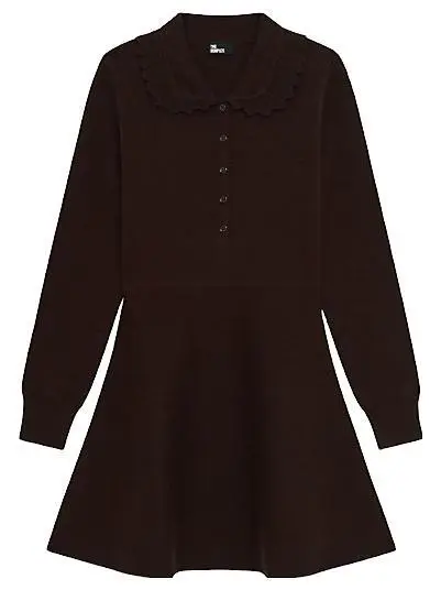 The Kooples Frill-collar Knitted Mini Dress - Chocolate