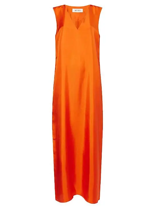 ROHE FRAMES Relaxed-fit V-neck Silk Midi Dress - Burnt Orange