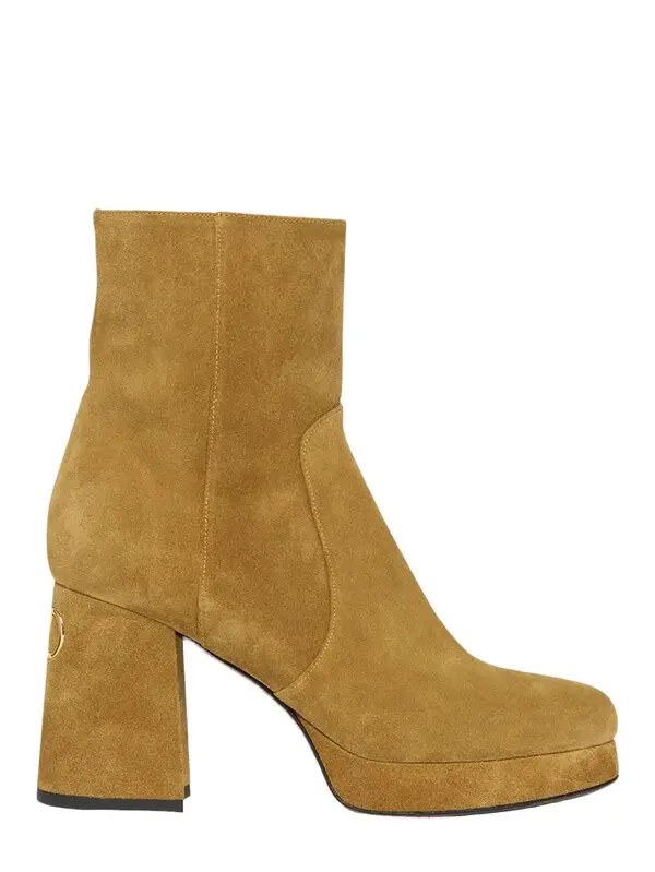 Valentino Garavani 90mm Vlogo Suede Platform Ankle Boots - Havana Beige