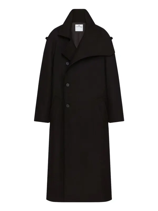 COURREGES Oblique Wool Maxi Trench Coat - Black