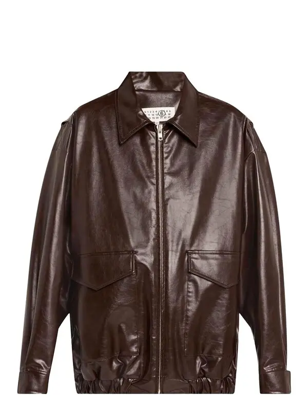 MAISON MARGIELA Faux Leather Zip-up Jacket - Brown