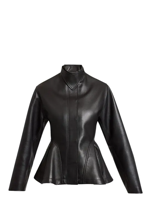 Alaïa High-neck Leather Peplum Jacket - Noir Alaia