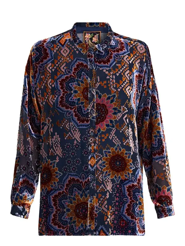 Johnny Was Audrey Oversized Floral Burnout Boyfriend Shirt - Sisi