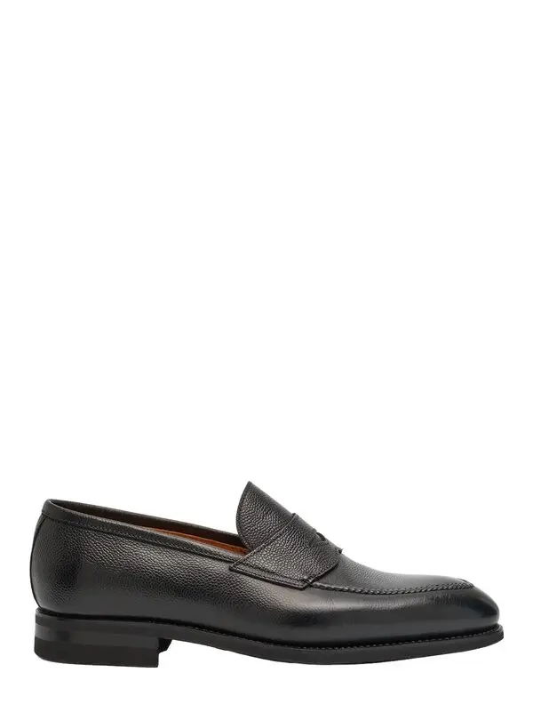 Bontoni Principe Grain Loafer With Rubber Sole - Black