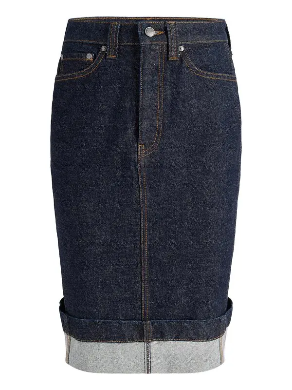 Khaite Kendra Cuffed Denim Midi Skirt - Dark Wash