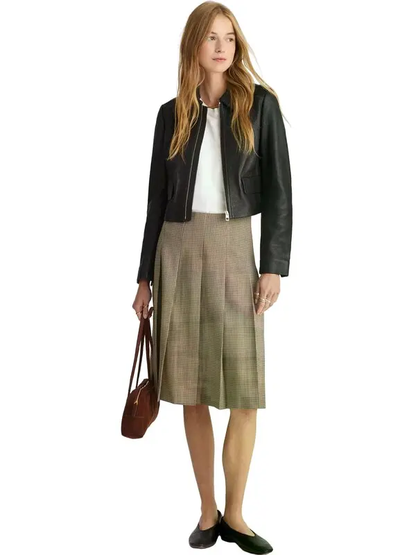 Madewell A-line Midi Skirt In Wool-blend Twill - Tan Plaid