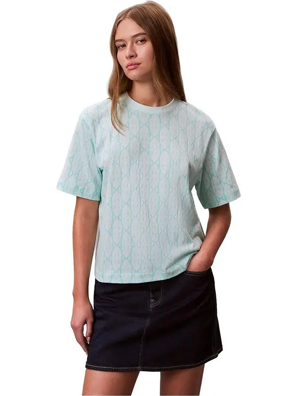 Calvin Klein Allover Monogram Boxy T-shirt - Moonlight Jade