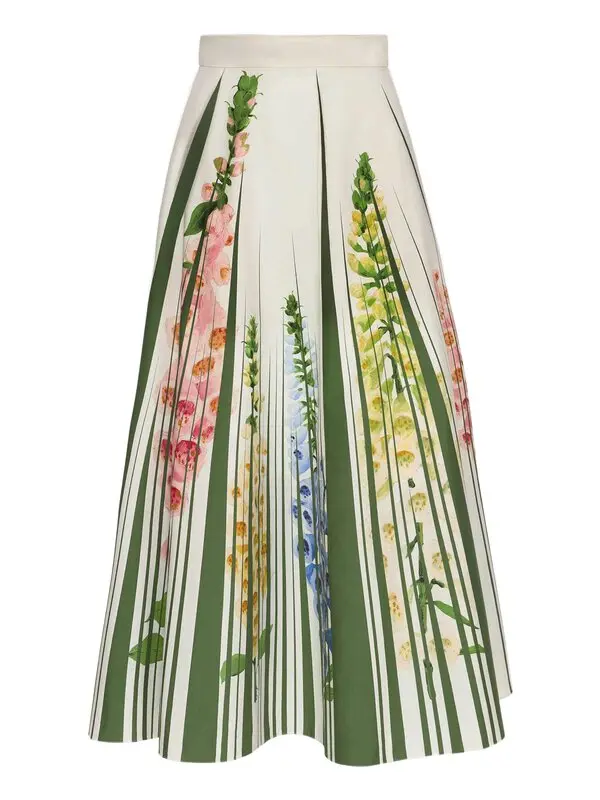 Oscar De La Renta Foxglove Trompe L'oeil Cotton Poplin Skirt - Multi