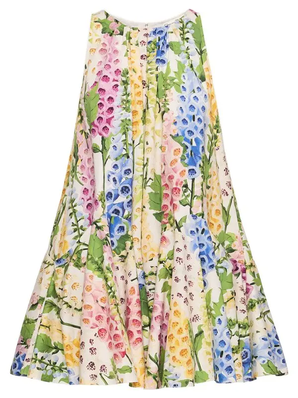 Oscar De La Renta Foxglove Cotton Poplin Trapeze Dress - Multi