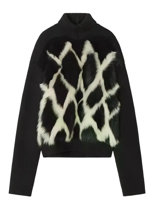 LANVIN High-neck Fur-panel Sweater - Black