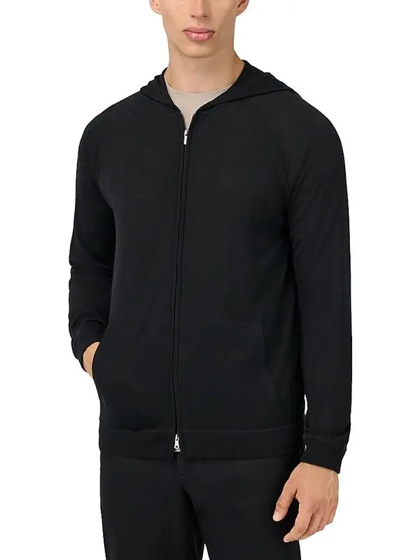 Boggi Milano Superfine Merino Full Zip Hoodie - Black