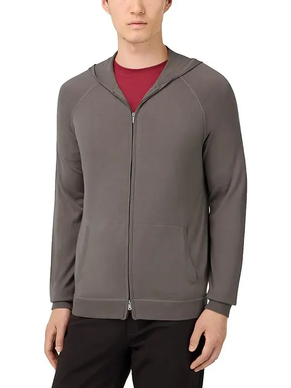 Boggi Milano Superfine Merino Full Zip Hoodie - Taupe