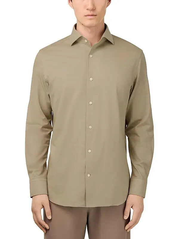 Boggi Milano Regular Fit Japanese Jersey Shirt - Beige