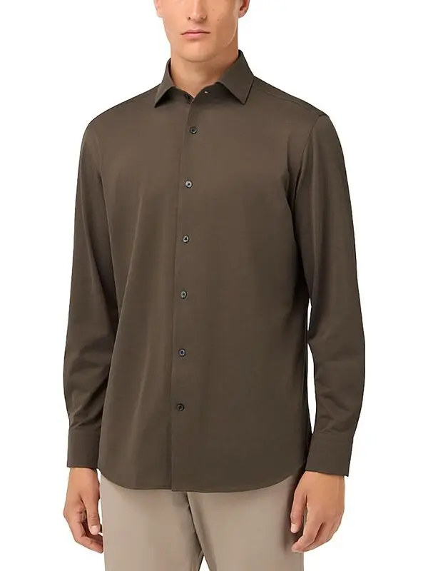 Boggi Milano Regular Fit Japanese Jersey Shirt - Brown