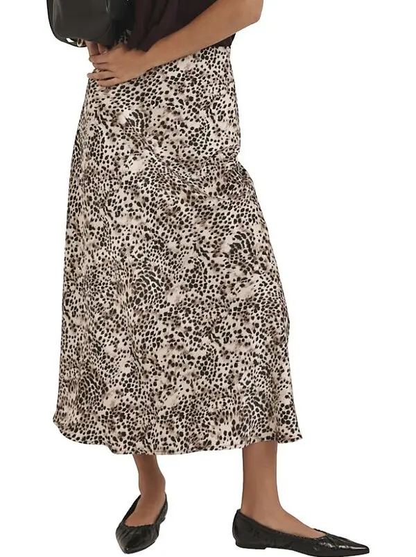 Mint Velvet Animal Print Slip Midi Skirt - Neutral
