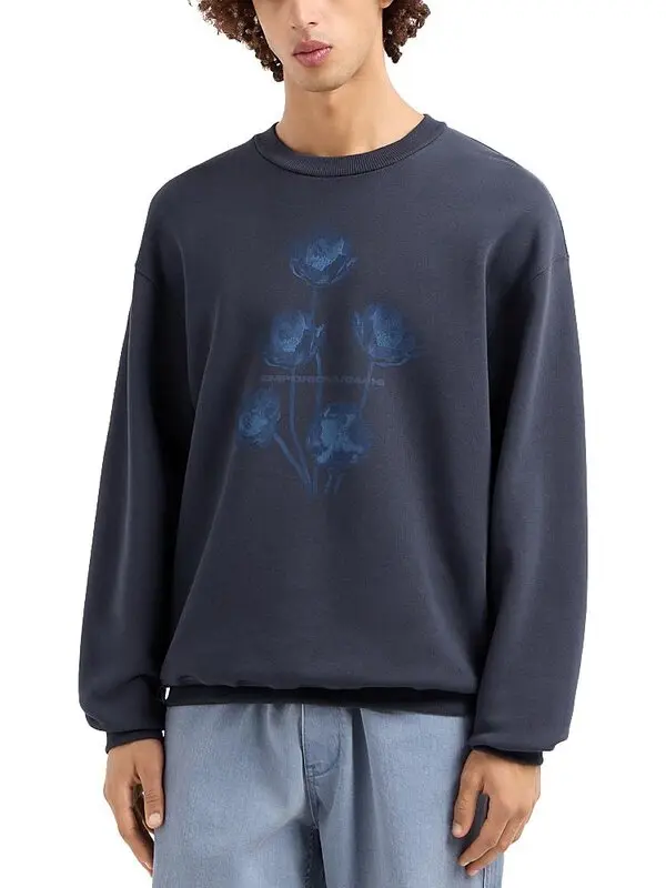 Emporio Armani Floral Print Fleece Sweatshirt - Dark Navy