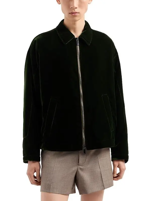 Emporio Armani Regular Fit Velvet Trucker Jacket - Dark Green