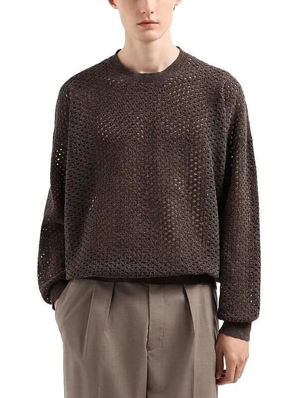 Emporio Armani Perforated Crewneck Pullover - Brown