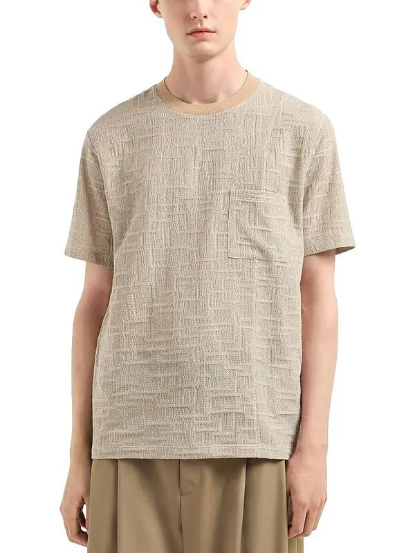 Emporio Armani Geometric Jacquard Knit Tee - Beige