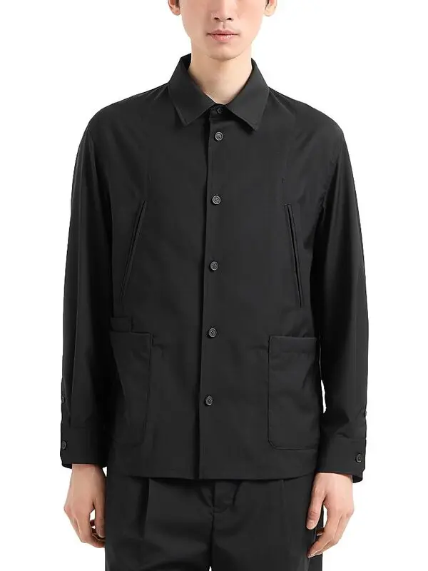 Emporio Armani Regular Fit Wool Shirt Jacket - Black Beauty