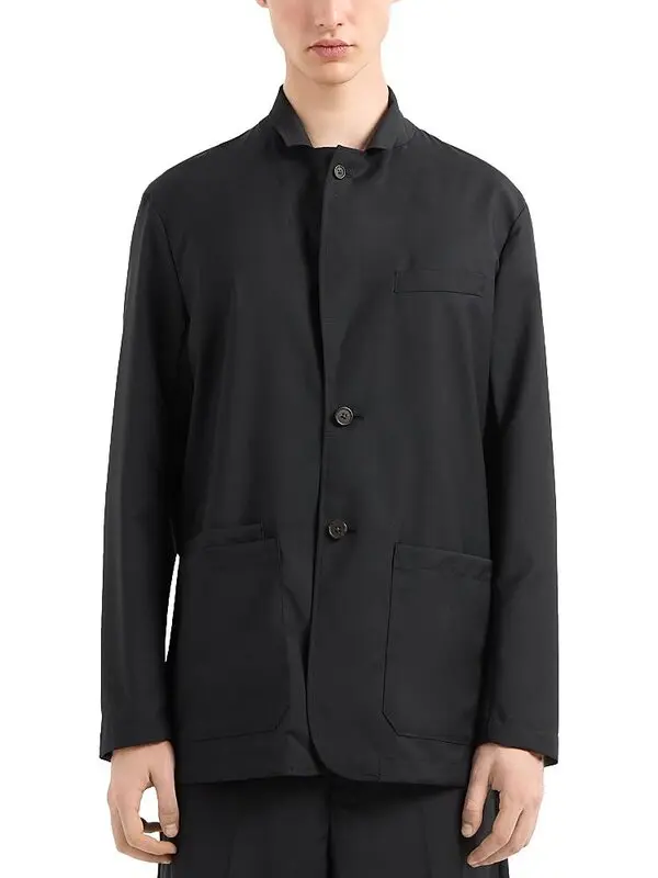 Emporio Armani Regular Fit Poplin Lightweight Wool Blazer - Black Beauty
