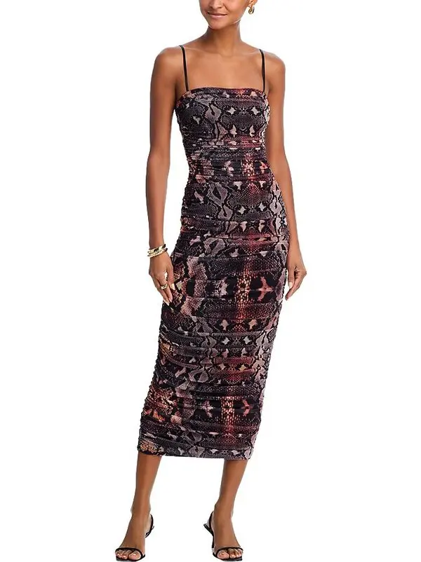 AFRM Hazel Ruched Side Midi Dress - Scattered Snake