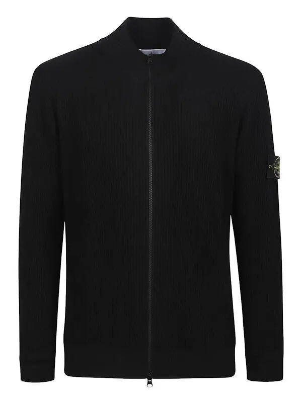 Stone Island Rws Virgin Wool Zip-up Cardigan - Black