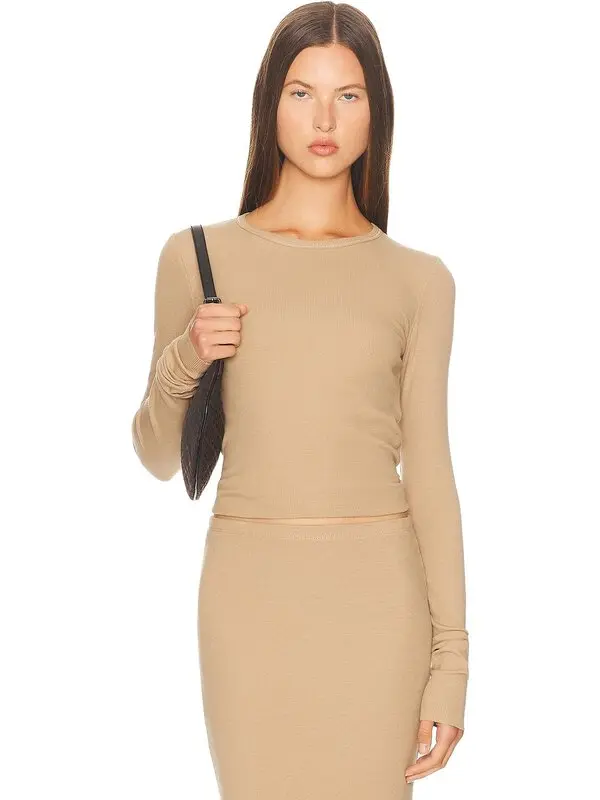 Eterne Long Sleeve Fitted Top - Taupe