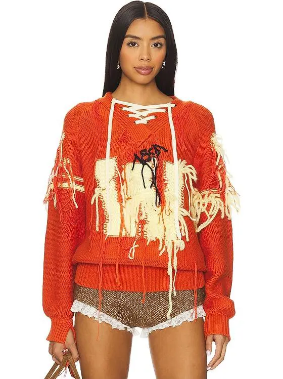YUHAN WANG Letterman Fringed Hockey Pullover - Red