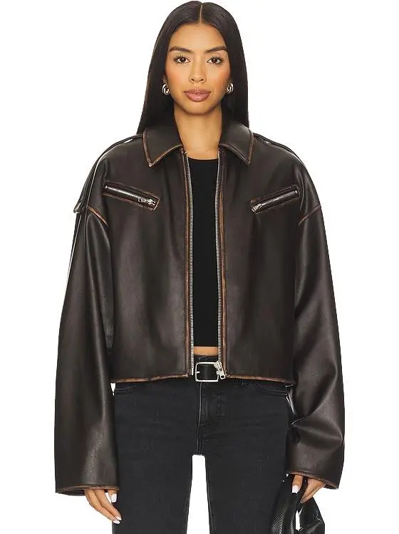 LOVERS AND FRIENDS Esther Faux Leather Jacket - Dark Brown