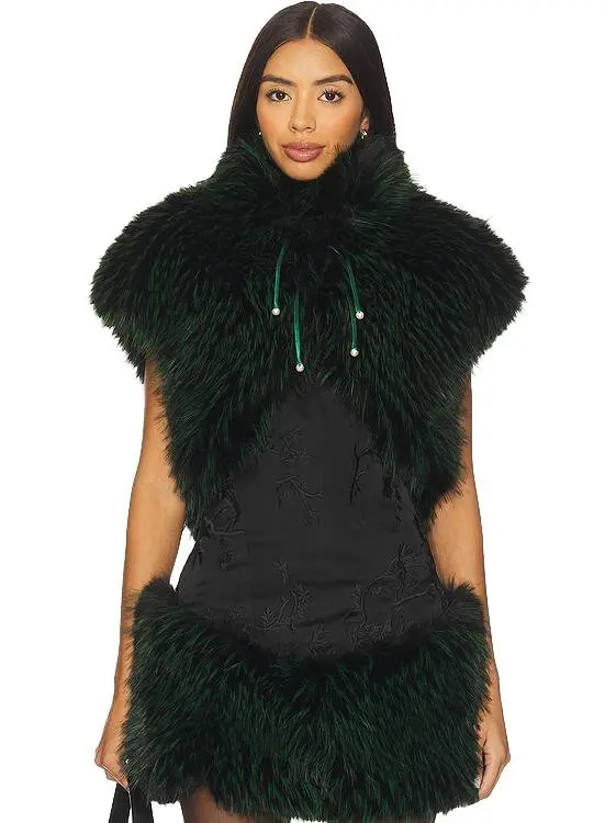 KIM SHUI Lina Faux Fur Vest Top - Green