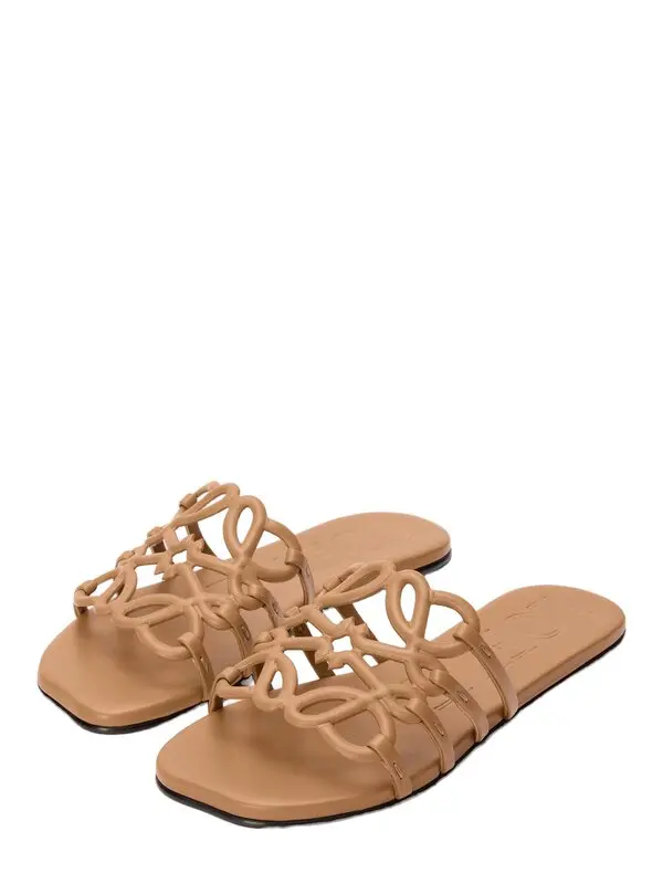 Loewe Petal Anagram Leather Slides - Camel
