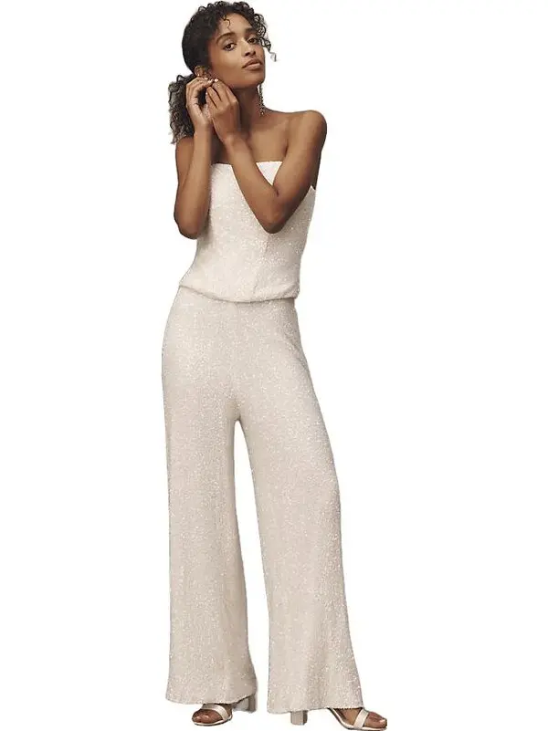 MARE MARE Sequin Strapless Top & Wide-leg Pants Set - Ivory