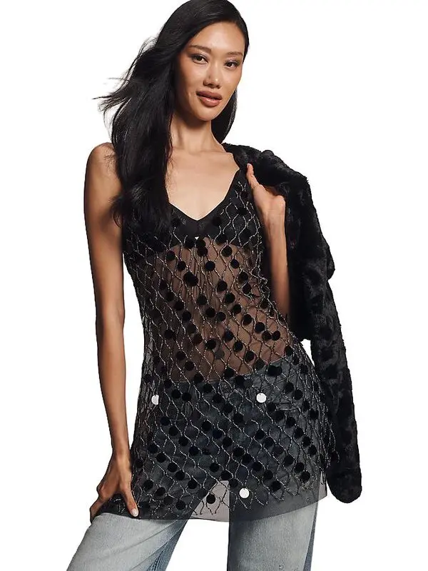 Anthropologie Sequin-embellished Cami Tunic - Black