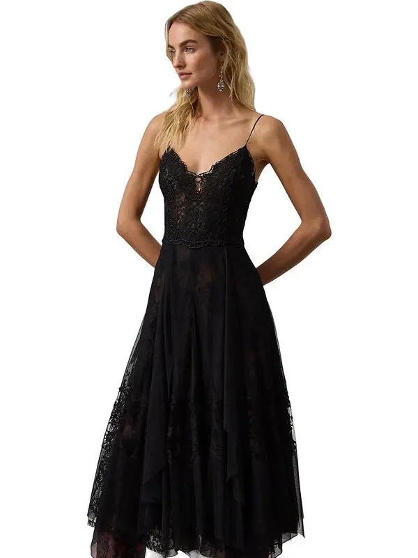 Ralph Lauren Quinn Embroidered Tulle Cocktail Dress - Black