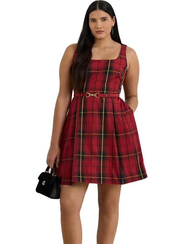 Ralph Lauren Plaid Taffeta Cocktail Dress - Black/red