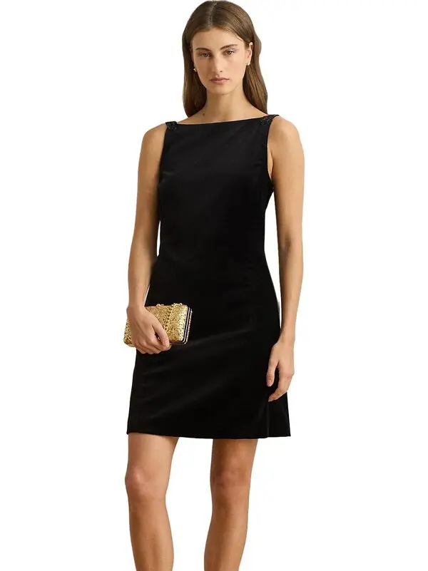 Ralph Lauren Beaded-trim Velvet Cocktail Dress - Black Velvet
