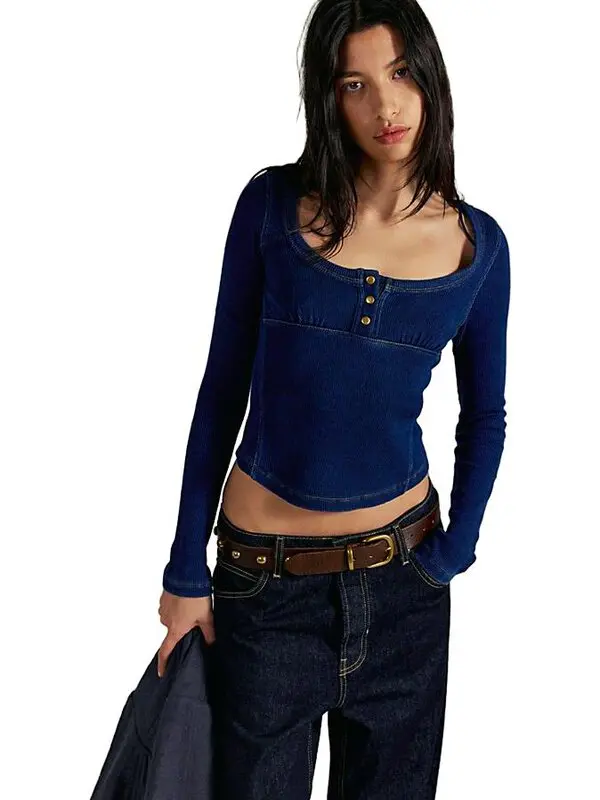 Free People Born Again Henley - Indigo Combo