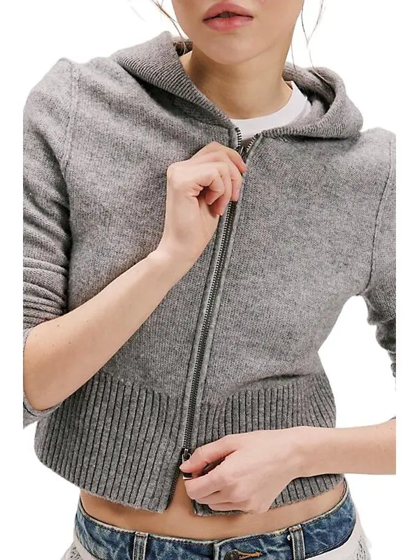 Free People Cashmere Cropped Hoodie - River Stone