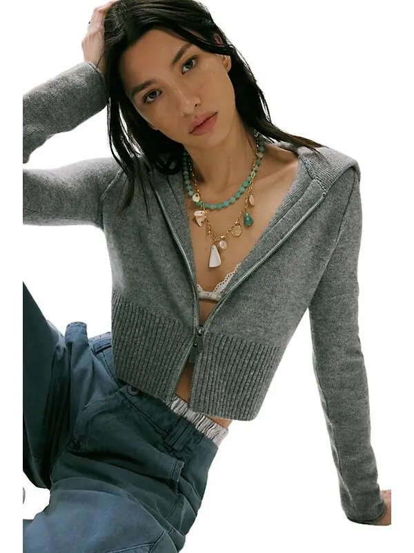 Free People Cashmere Cropped Hoodie - River Stone