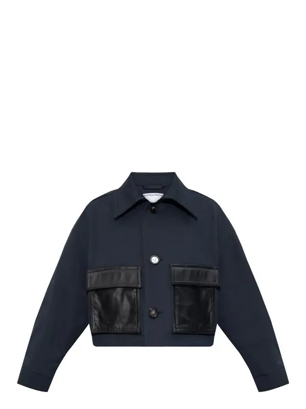 Bottega Veneta Jacket With Leather Pockets - Navy Blue