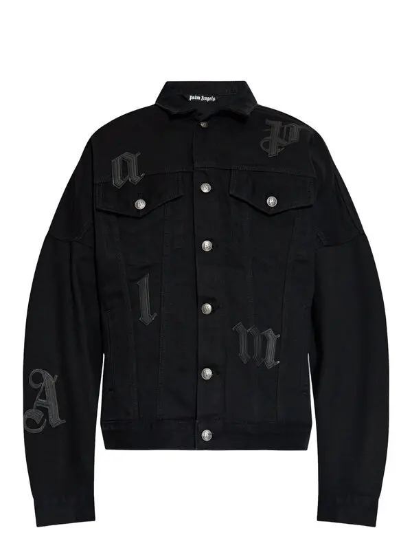 Palm Angels Denim Trucker Jacket With Patches - Black